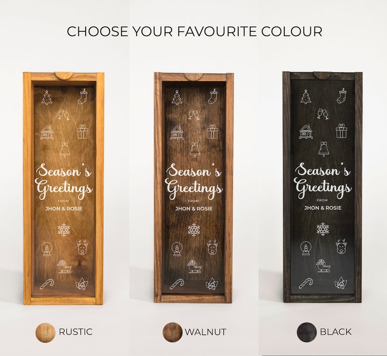 Christmas Wine Box, Personalised Holiday Wine Bottle Box, Wooden ...