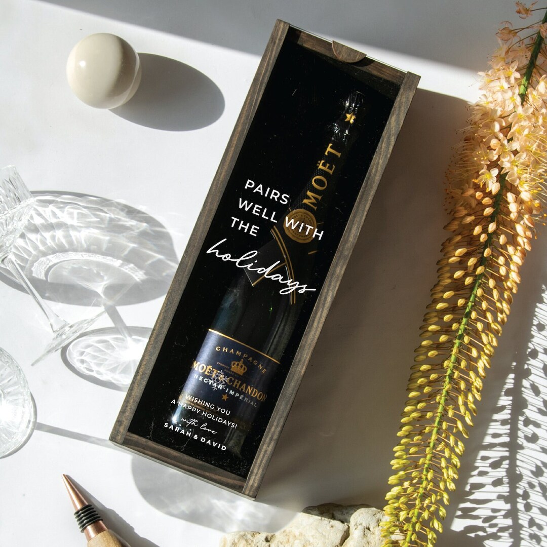 Personalised Holiday Wine Bottle Box, Christmas Wine Box, Wooden ...