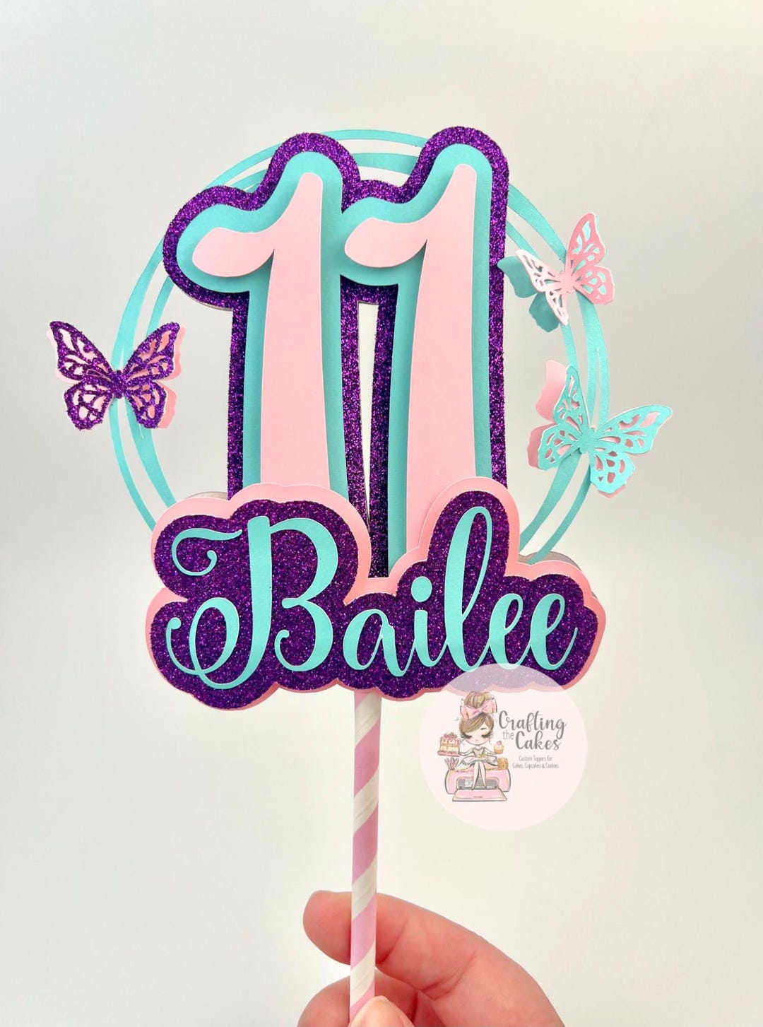 Custom Butterfly Cake Topper | Butterfly Cake | Glitter Cake Topper ...