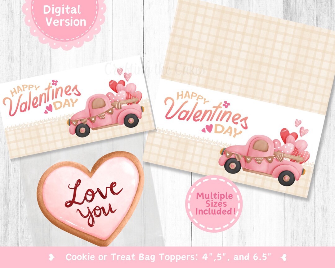 Valentine's Day Cookie Bag Toppers: Pink Truck Design (digital Download ...