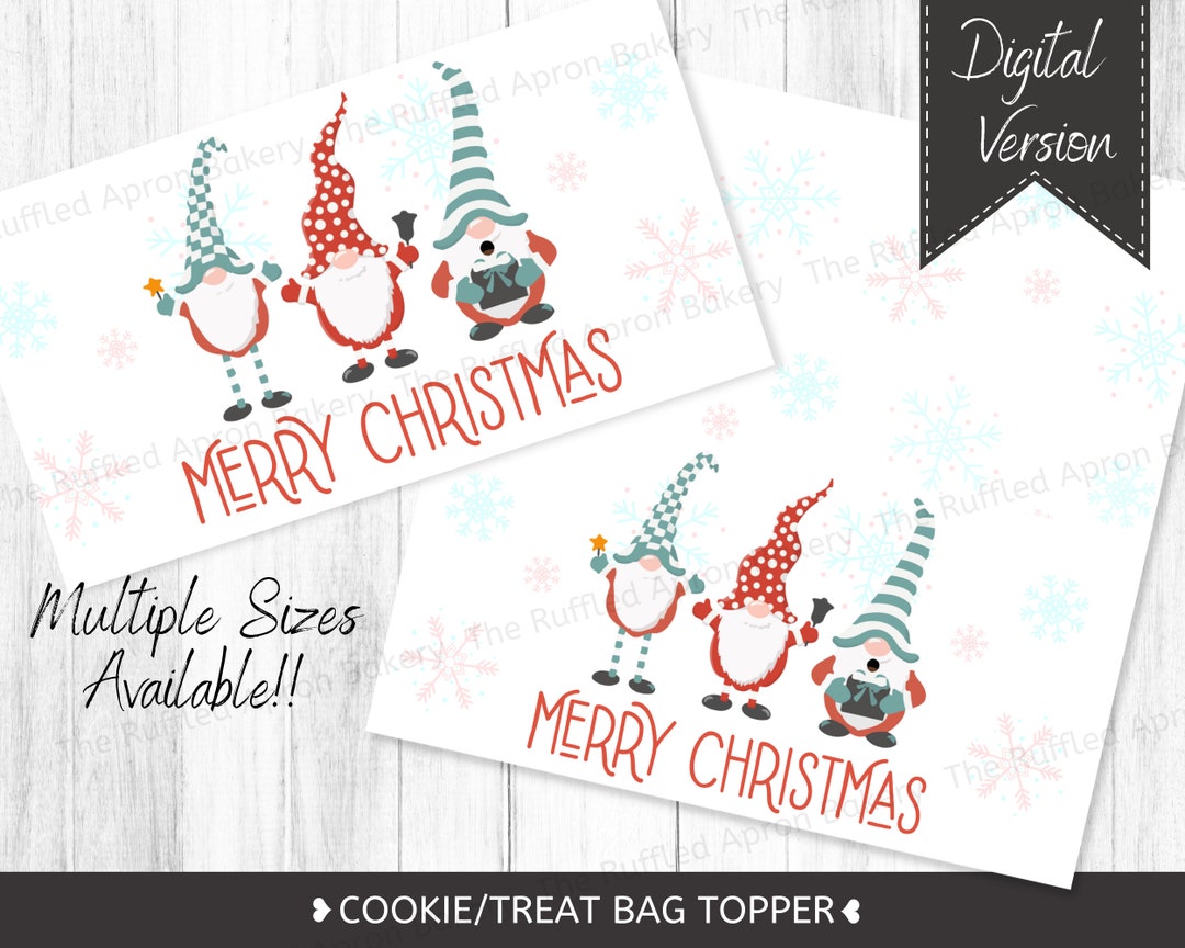 Merry Christmas Cookie Bag Toppers | Gnome Cookie Bag Toppers | Treat ...