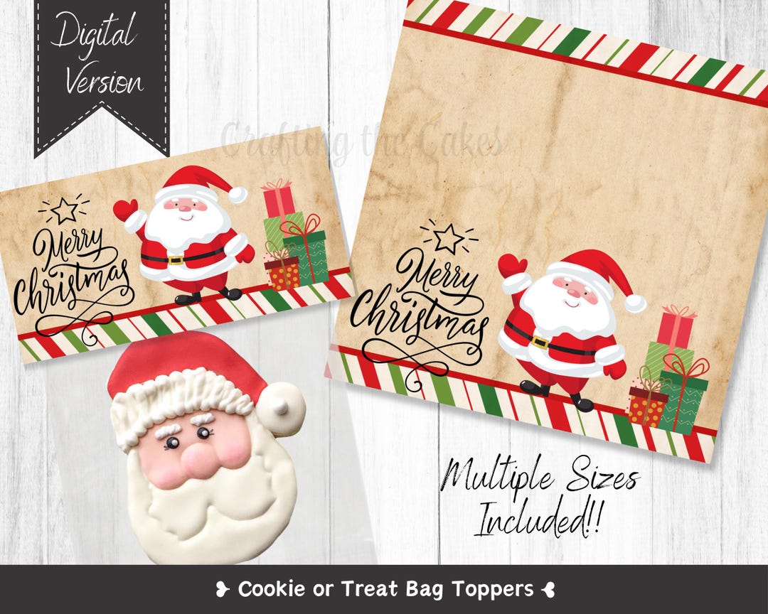 Merry Christmas Santa Cookie Bag Toppers, Printable Treat Bag Labels ...