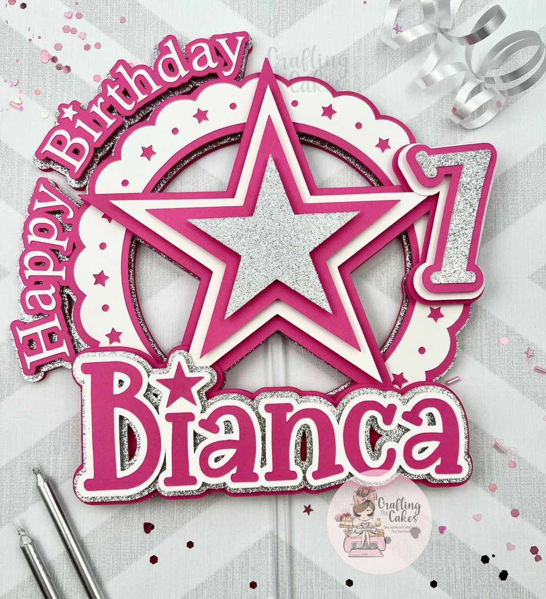 Hot Pink Star Cake Topper American Birthday Party Star Cake Girl Doll ...