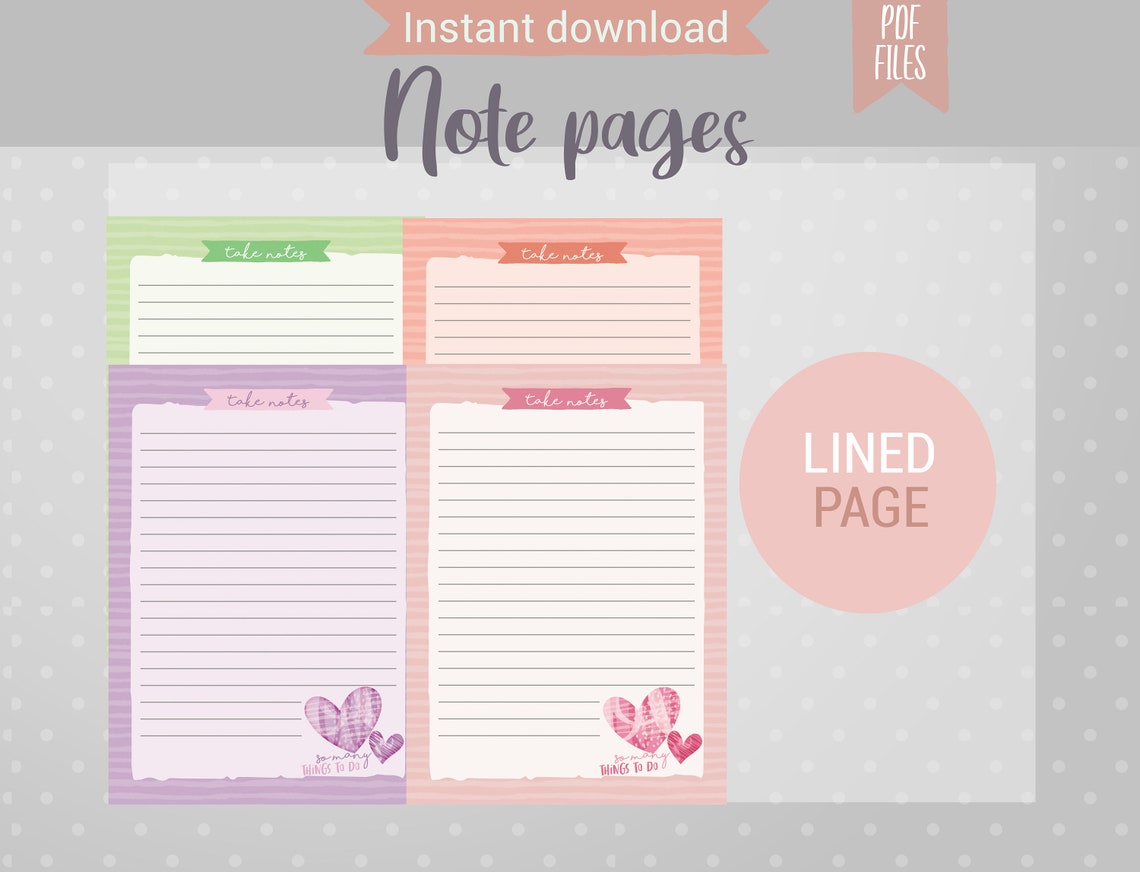 Notes page imprimable papier à notes doublé bloc-notes | Etsy