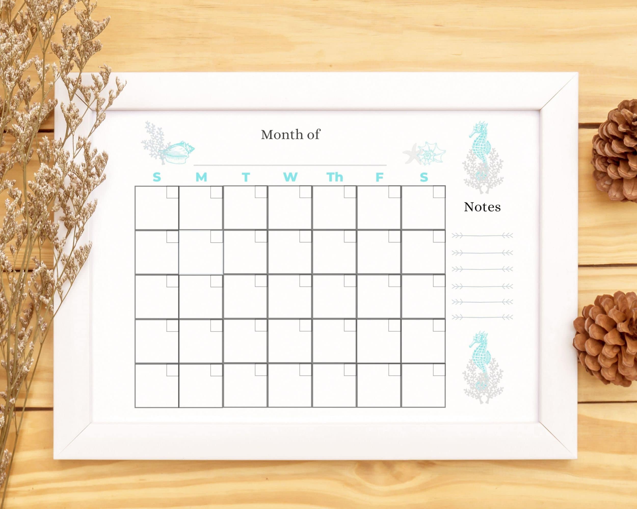 Calendar template one month calendar template digital | Etsy