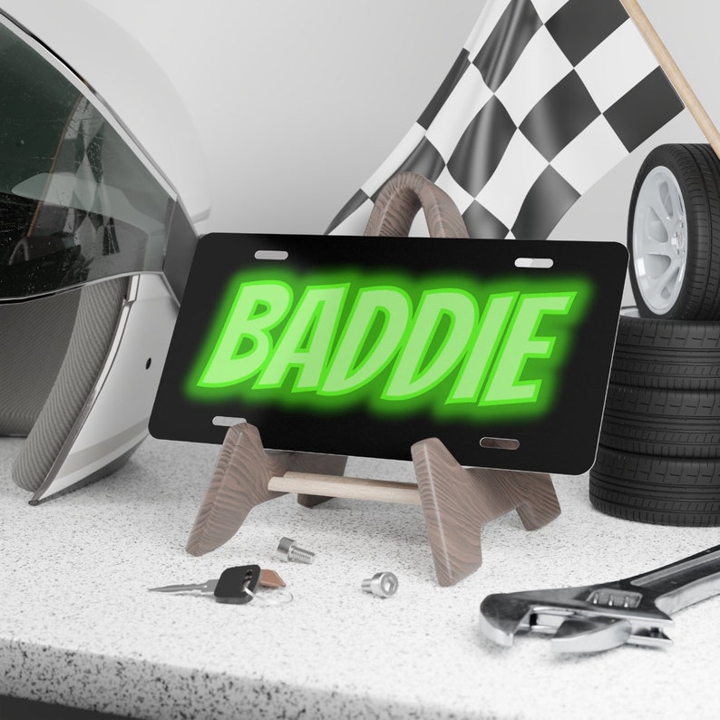 Green Glow Baddie Vanity Plate, Black & Green Vanity Plate, Front ...