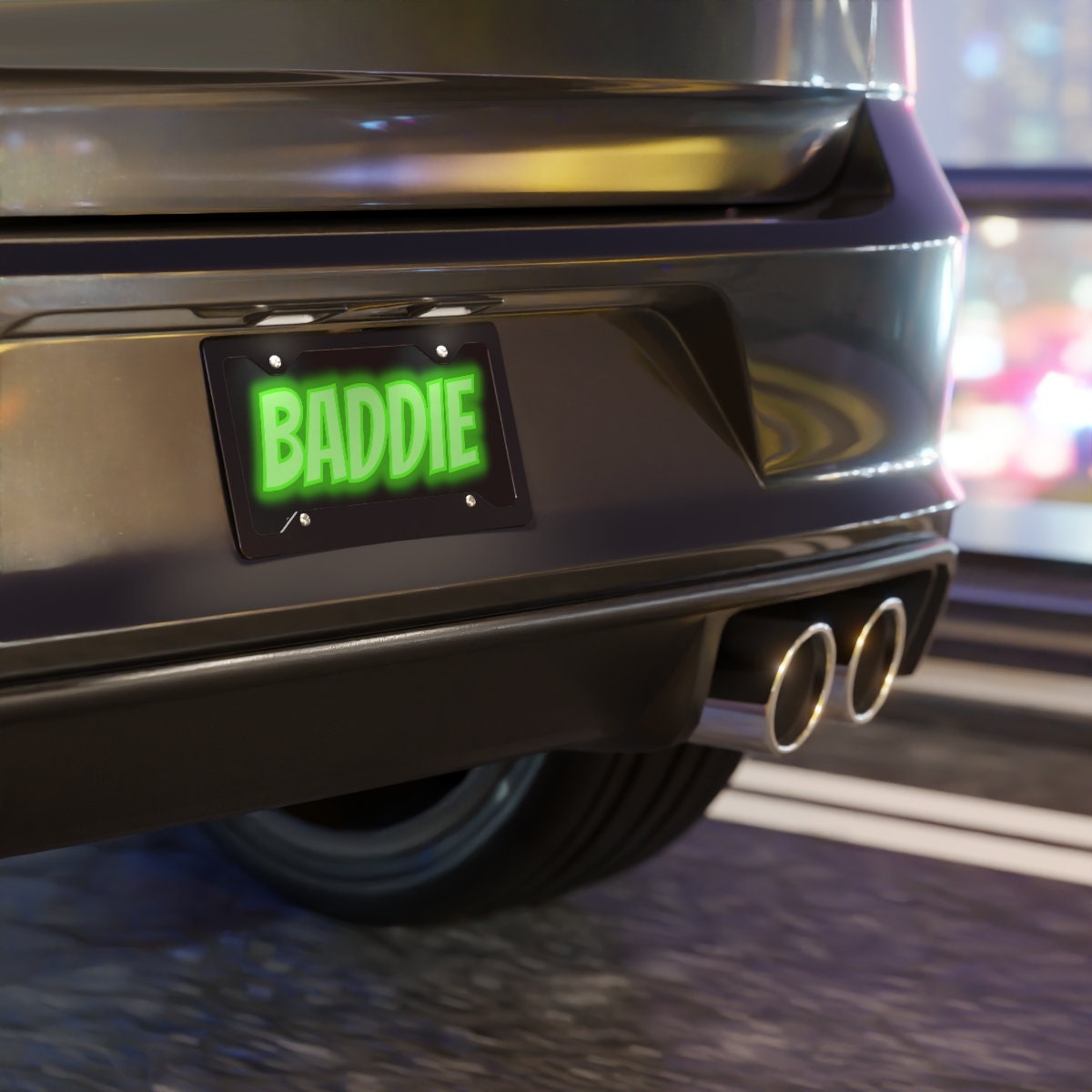 Green Glow Baddie Vanity Plate, Black & Green Vanity Plate, Front ...