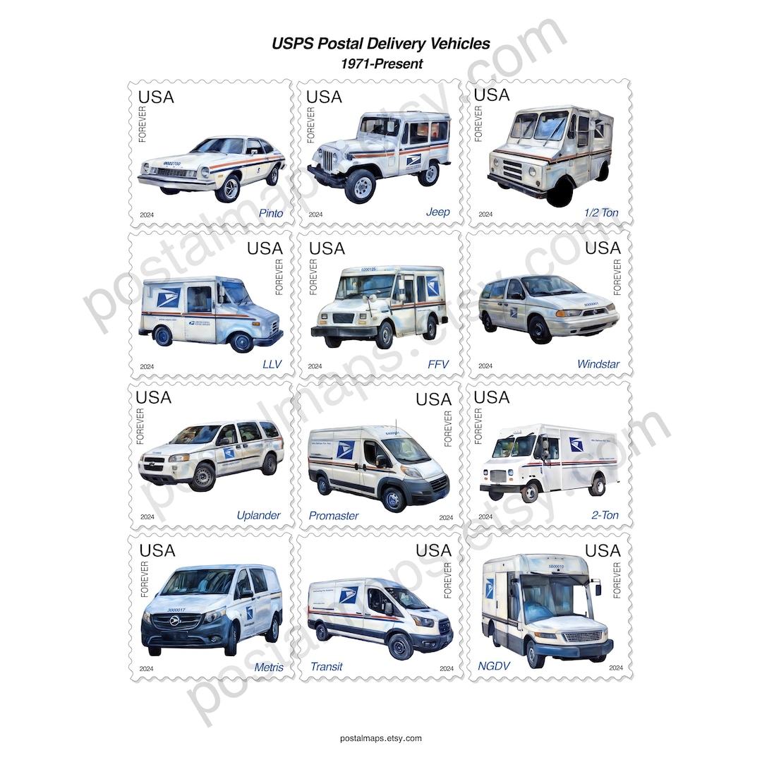 1971-present Select USPS Delivery Vehicles Stamp Artwork (square Print ...