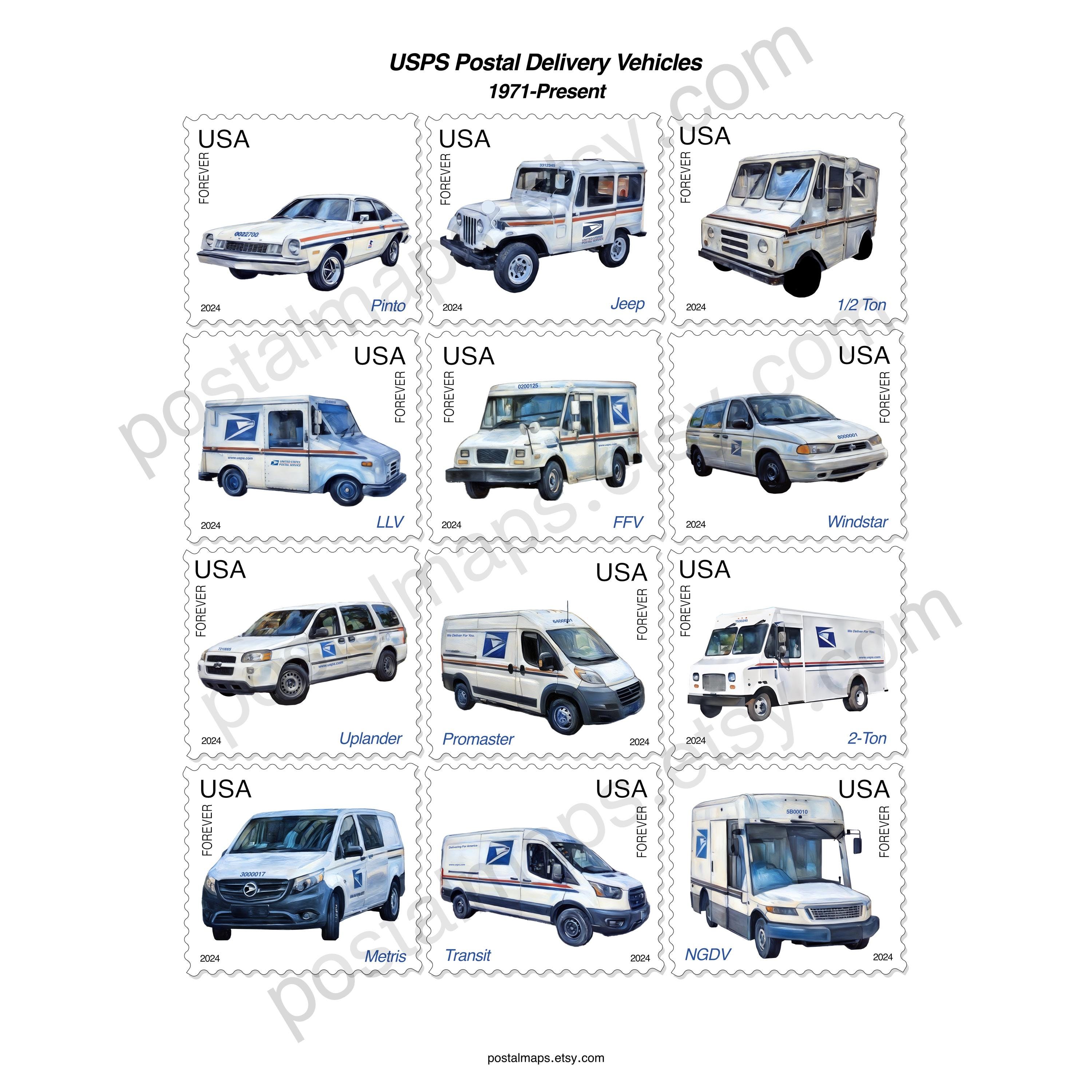 1971-present Select USPS Delivery Vehicles Stamp Artwork (square Print ...