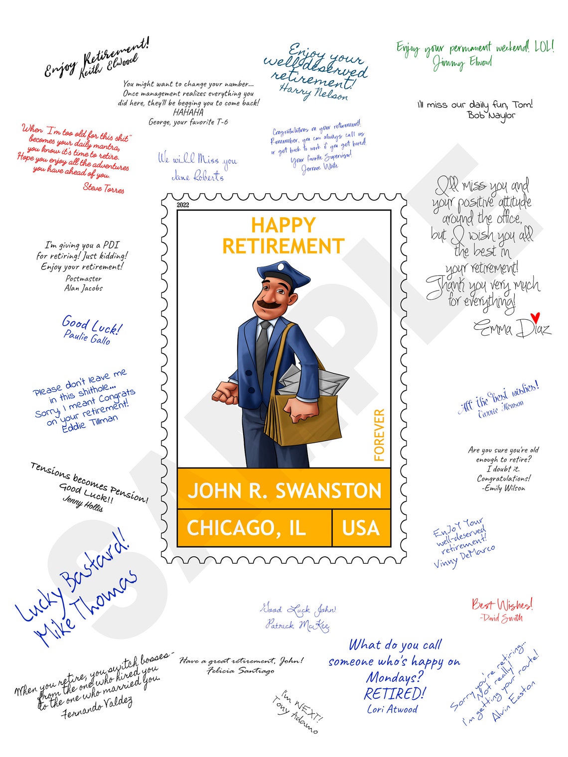 USPS Retirement Signature Poster Modern Postage-style | Etsy