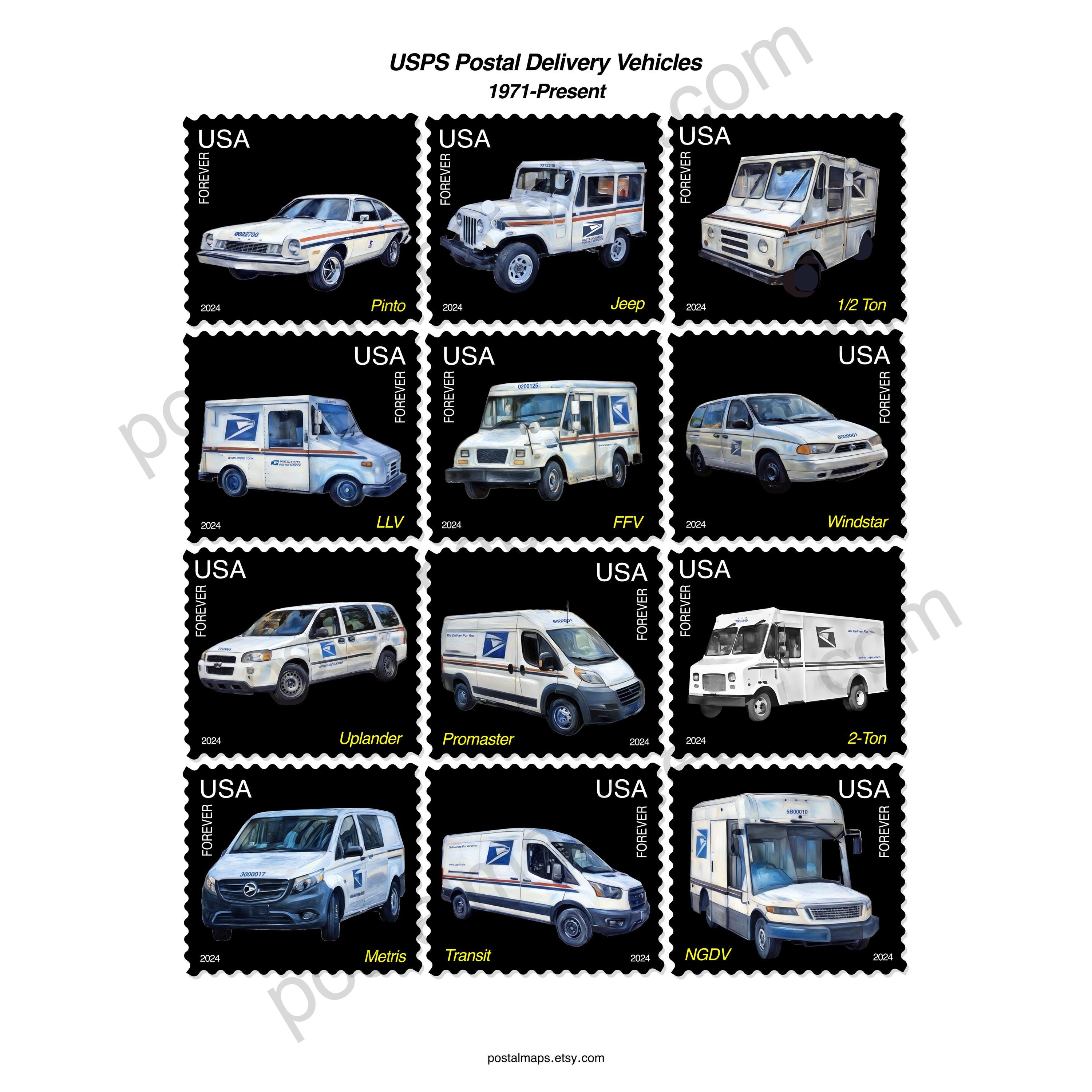 1971-present Select USPS Delivery Vehicles Stamp Artwork (square Print ...