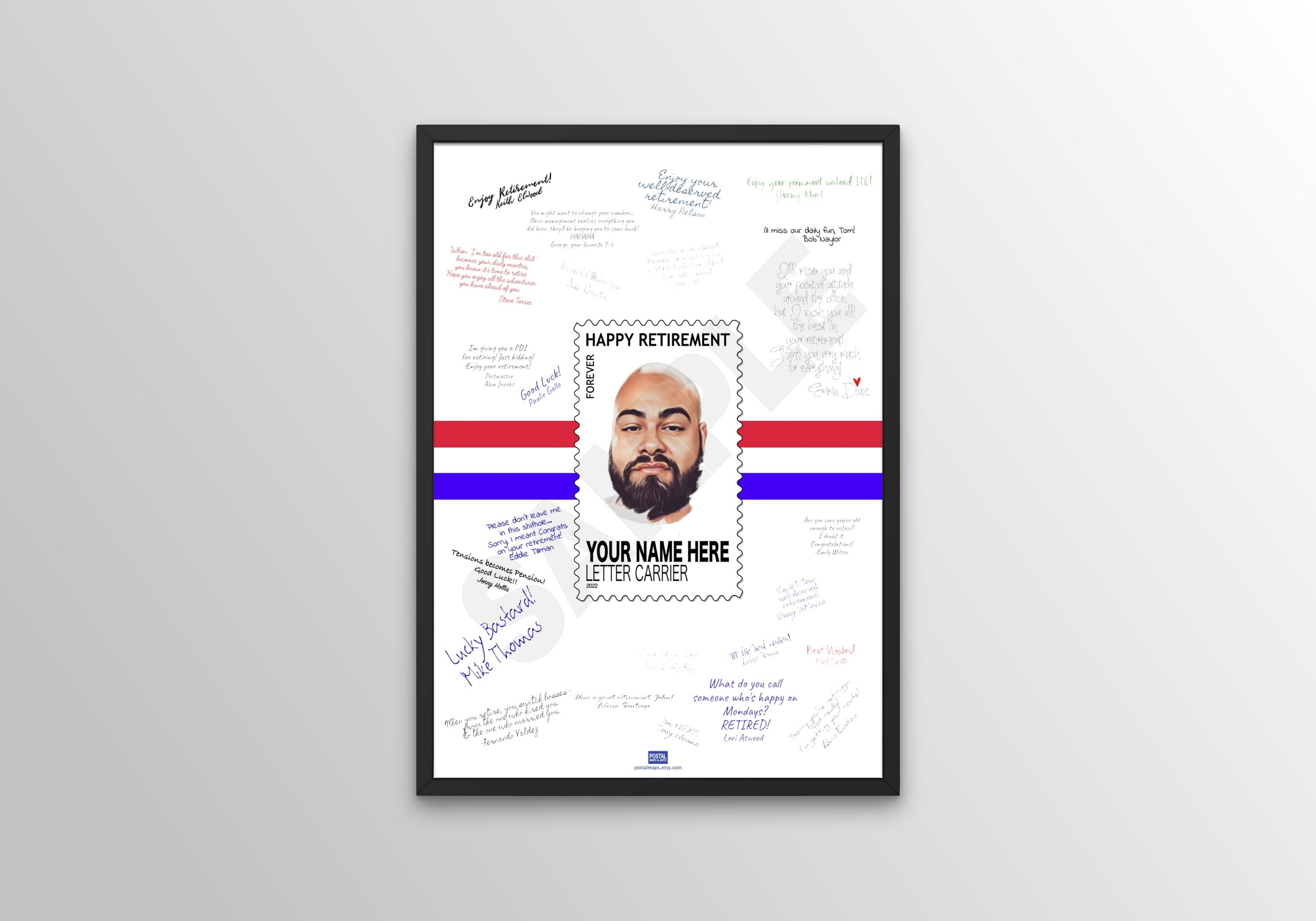 USPS Retirement Signature Poster Modern Postage-style FULLY ...