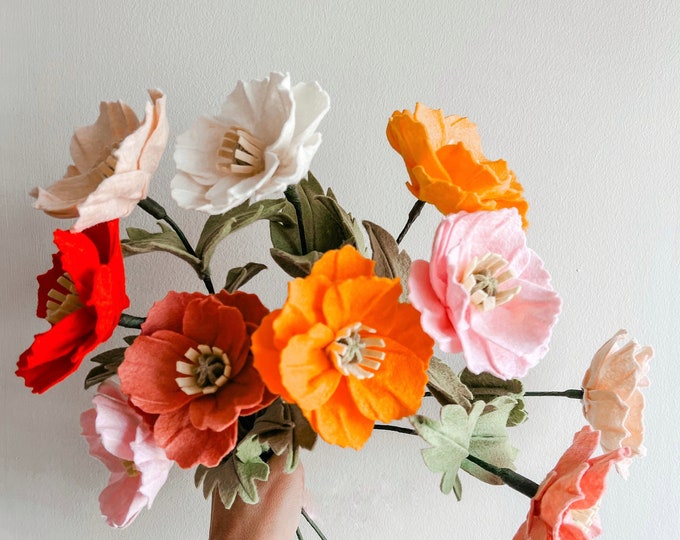 Poppy Stems Felt Flowers - Etsy