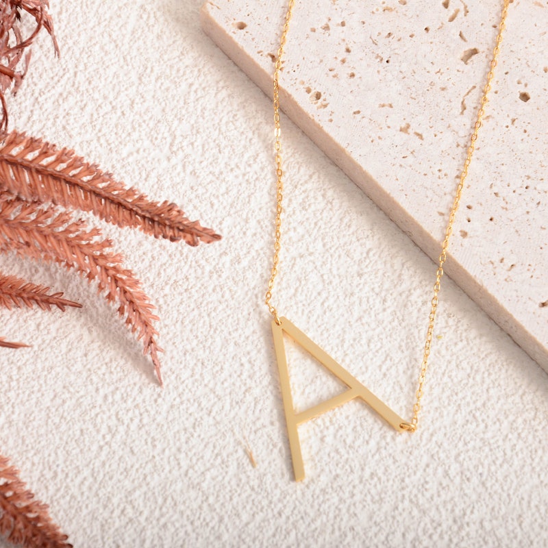 Initial Necklace Gold Chunky - Etsy UK