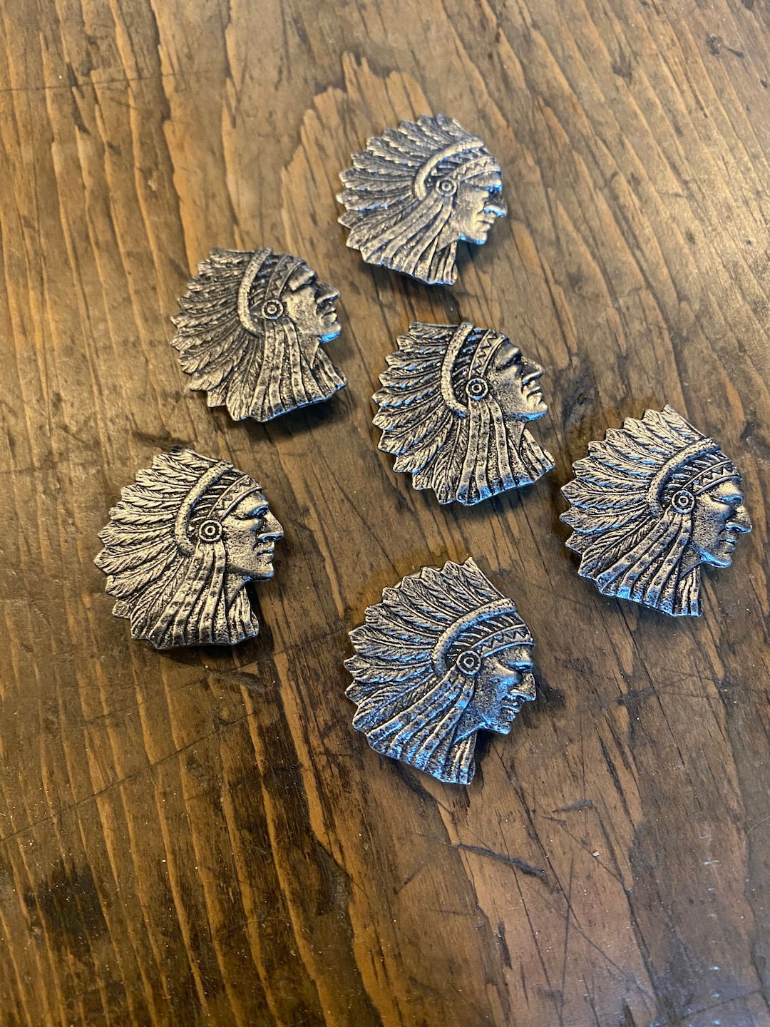 A Set of Six Vintage Silver Colour Metal Button Covers in the Form of ...