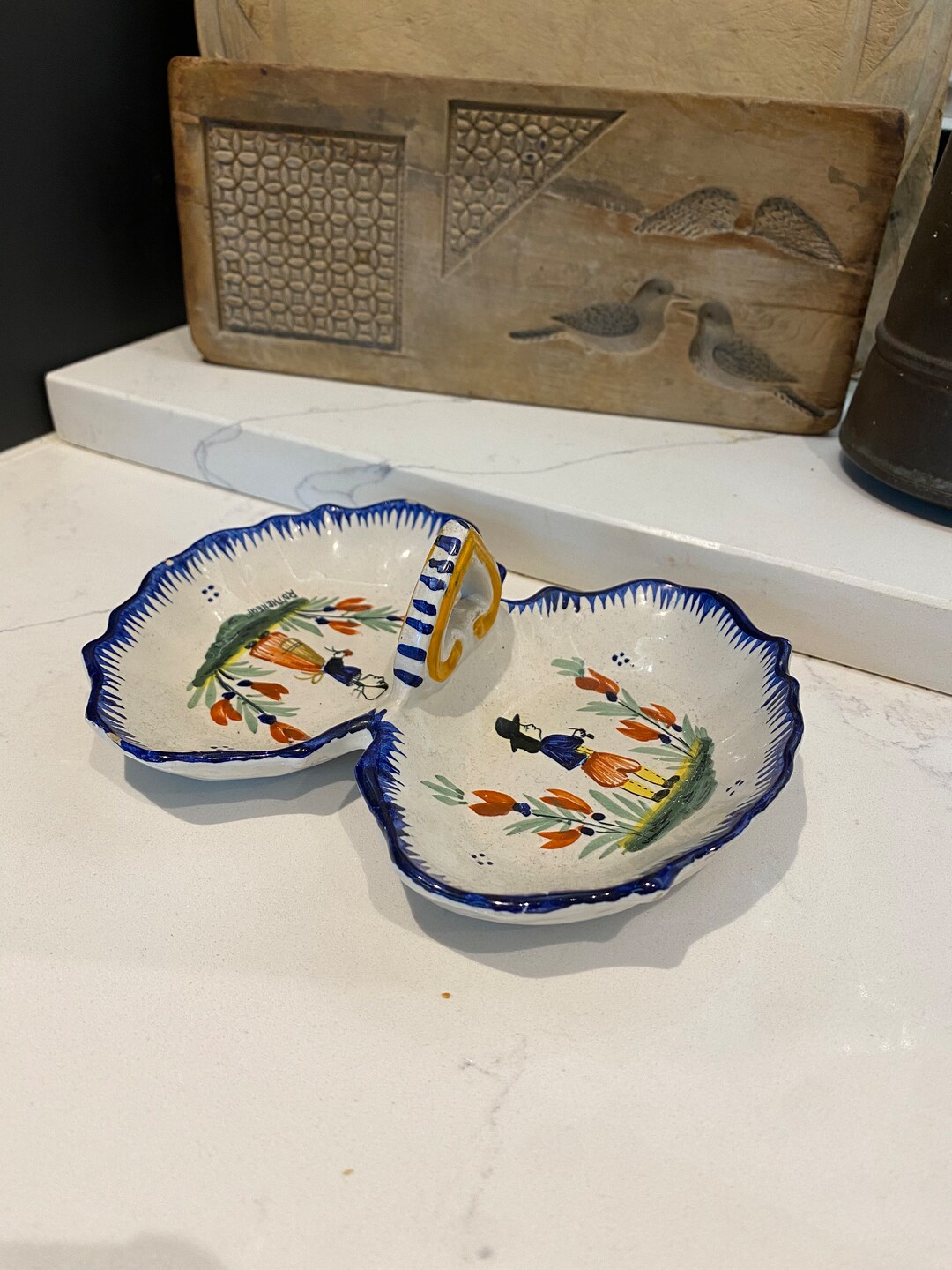 A Piece of Quimper Ware. A Two Portion Dish With Central Handle . - Etsy