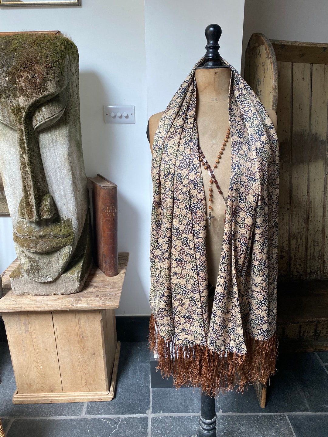 Beautiful Chinese Scarf/wrap With Floral Fabric and Fringes Ends. - Etsy