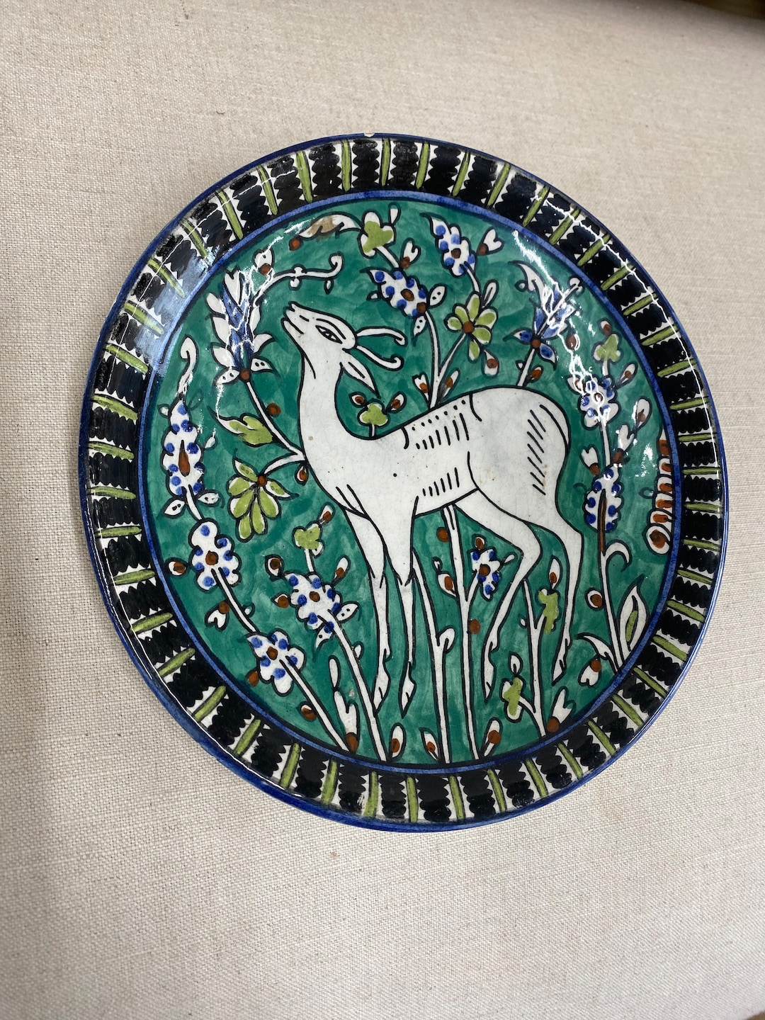 Jerusalem Folk Art Pottery Plate. Wonderful Deer Design. - Etsy