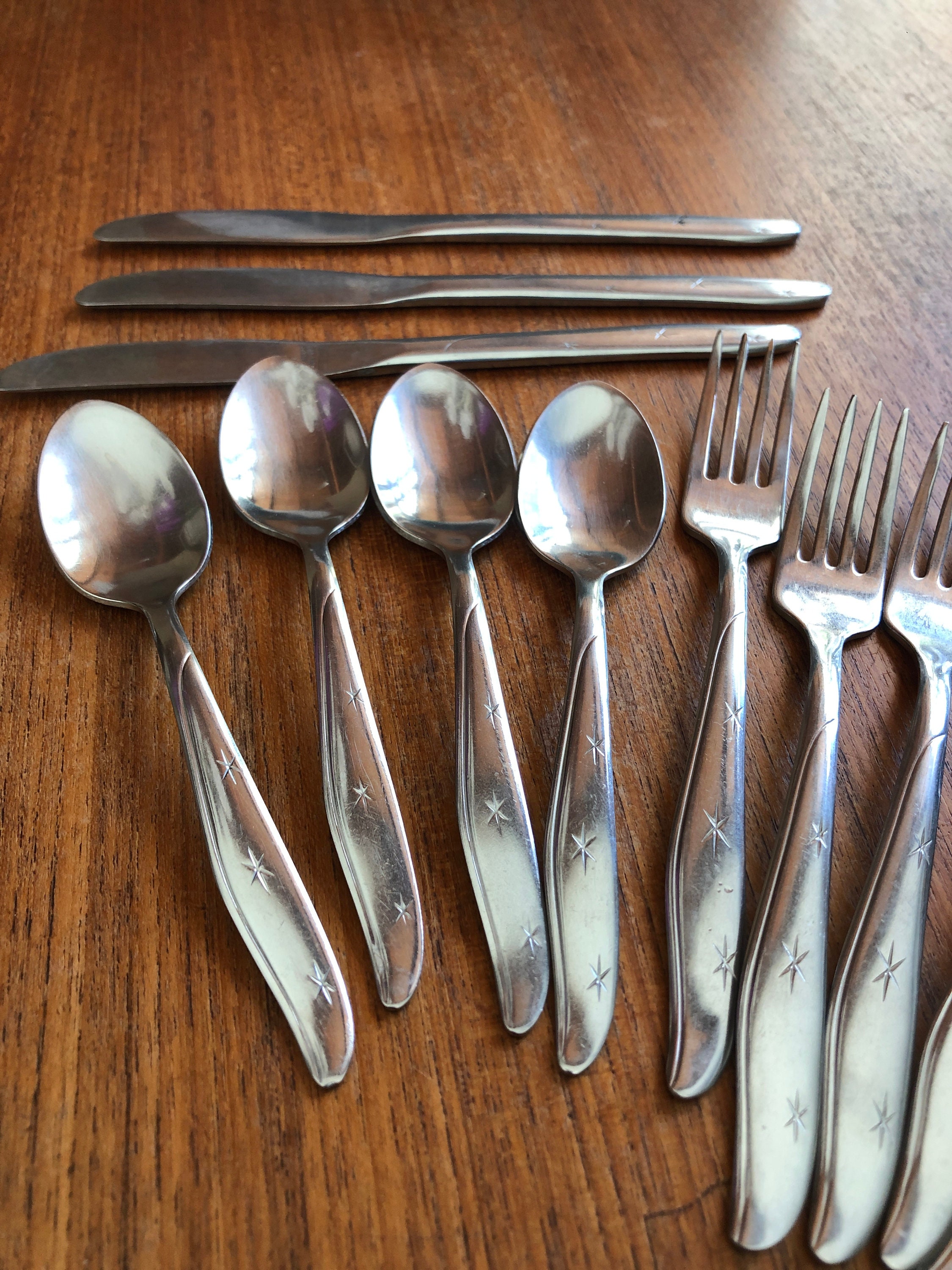 Vintage MCM Atomic Starburst Pattern Forks, Spoons, Knives by MARCREST ...