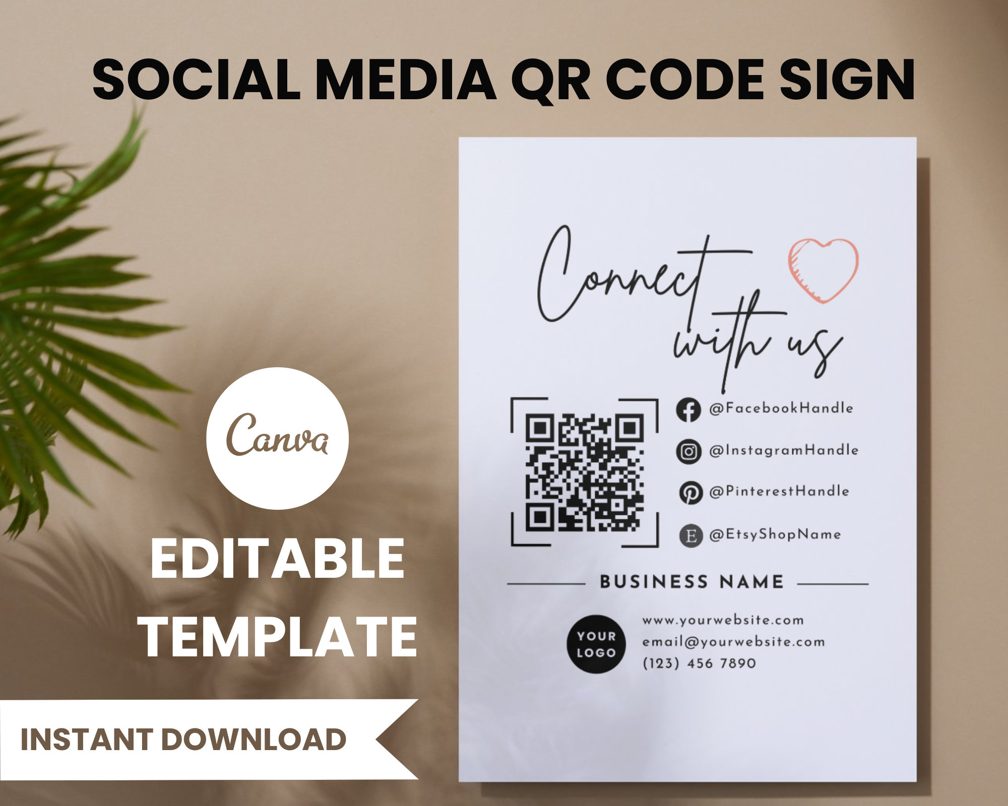 Social Media QR Code Sign Template, Follow Us Sign, Instagram Sign ...
