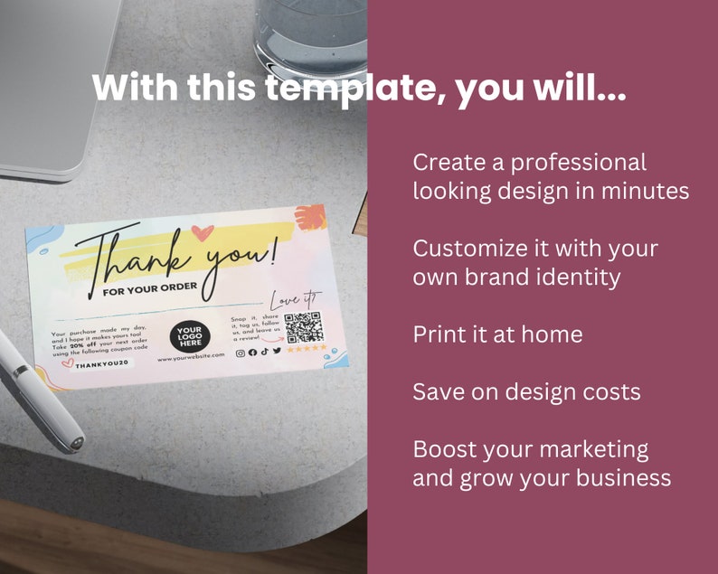 Editable Thank You Card QR Code Canva Template, Follow, Review ...