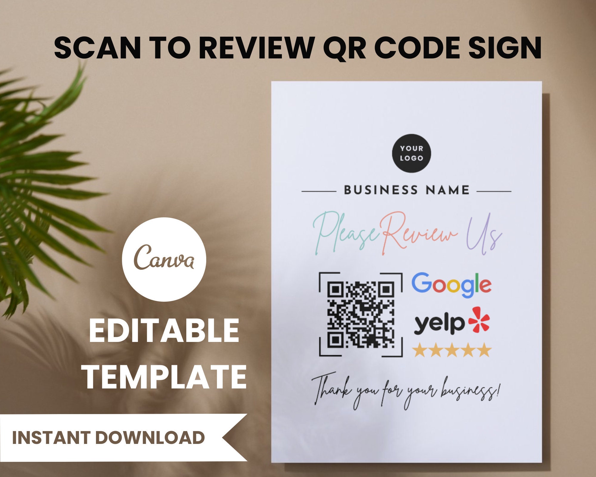 Scan to Review QR Code Sign Canva Template, Google Review, Yelp Review ...