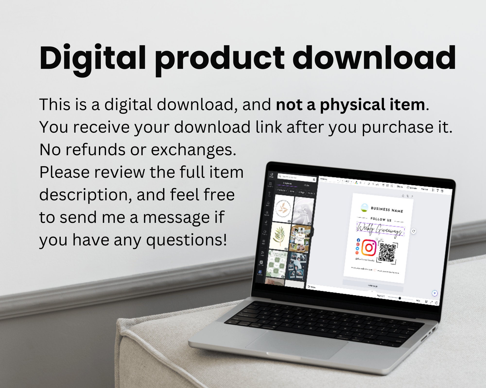 Editable Thank You Card QR Code Canva Template, Follow, Review ...