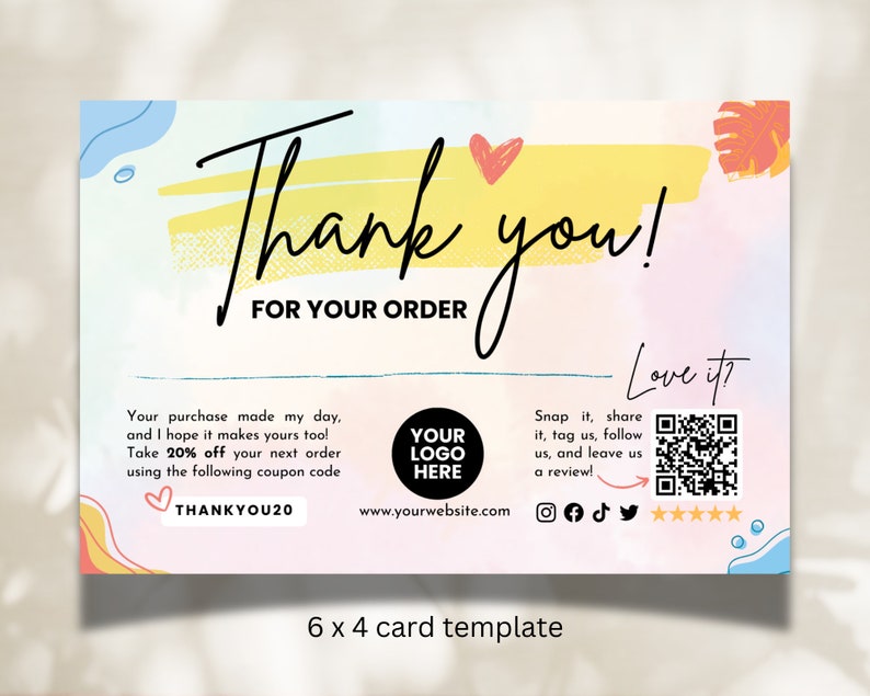 Editable Thank You Card QR Code Canva Template, Follow, Review ...
