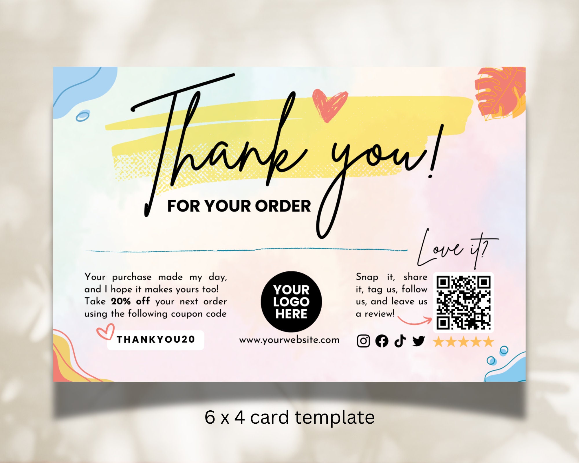 Editable Thank You Card QR Code Canva Template, Follow, Review ...