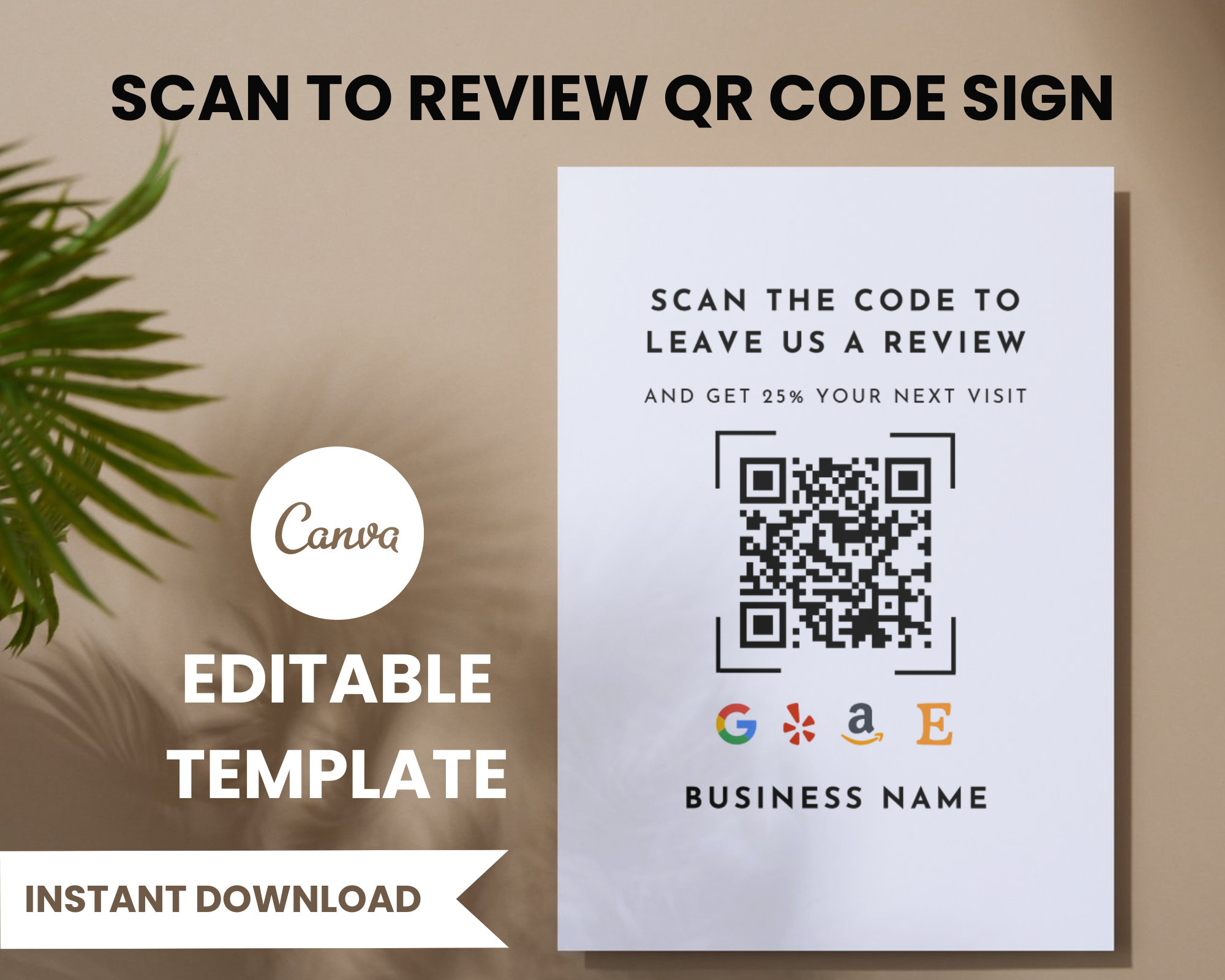 Scan to Review QR Code Sign Canva Template, Google Review, Yelp Review ...