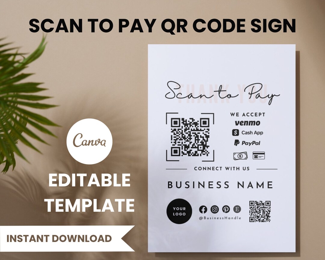 Scan to Pay QR Code Sign Editable Canva Template, Printable Payment ...