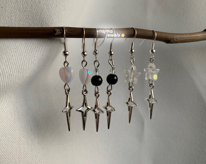 Sparkle Earrings, Y2k Soft Grunge Earrings, Alt Jewelry, Silver Dangly ...