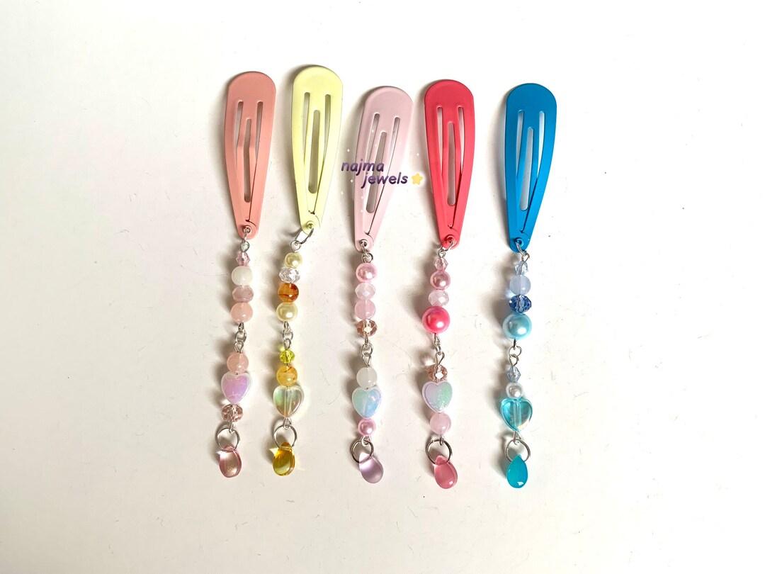 Kawaii Colourful Pastel Hair Clips | Cutecore Kidcore Beaded Heart ...