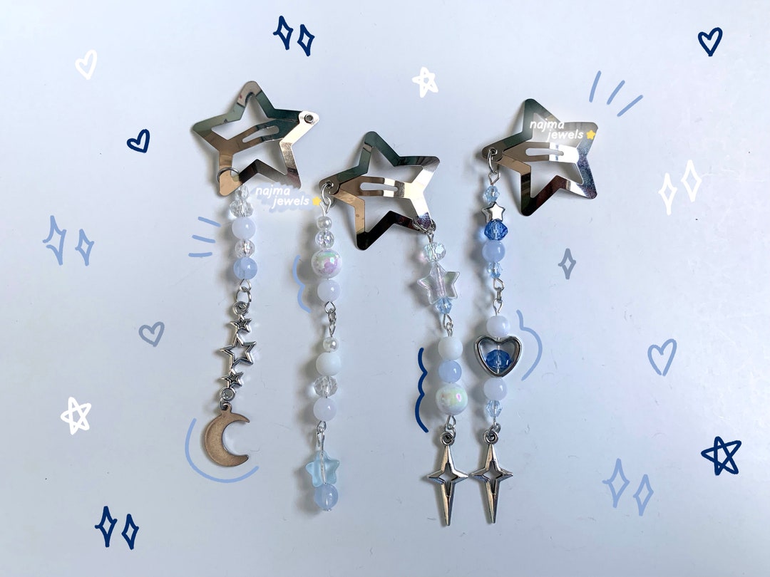 Blue Celestial Star Hair Clips, Moon Hair Clips, Beaded Hair Clips Hair ...