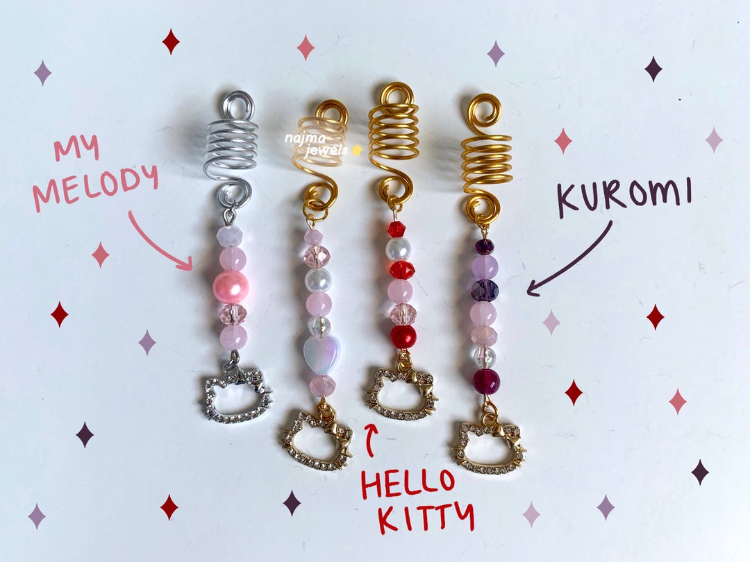 Hello Cat Hair Charms, Kitty Hair Clips, Braid Charms, Coquette, Loc ...