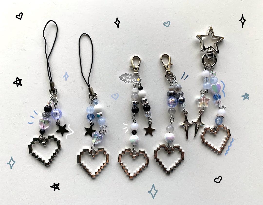 Digital Heart Celestial Phone Charms Keychains | Blue Celestial Moon ...