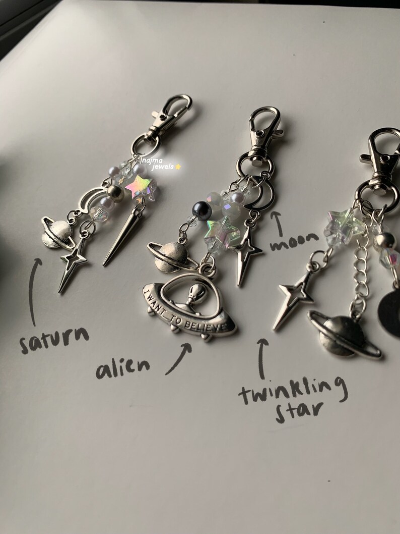 Silver Celestial Alien Y2k Keychain Space Keychain Alien - Etsy