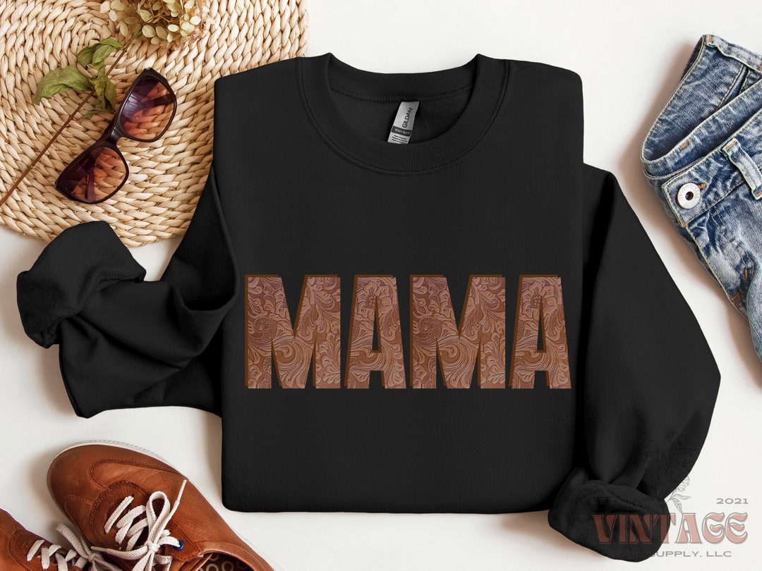 Mama Leather Inspired Lettered Crewneck Sweatshirt for Her, Western Vintage Sweater for Women ...