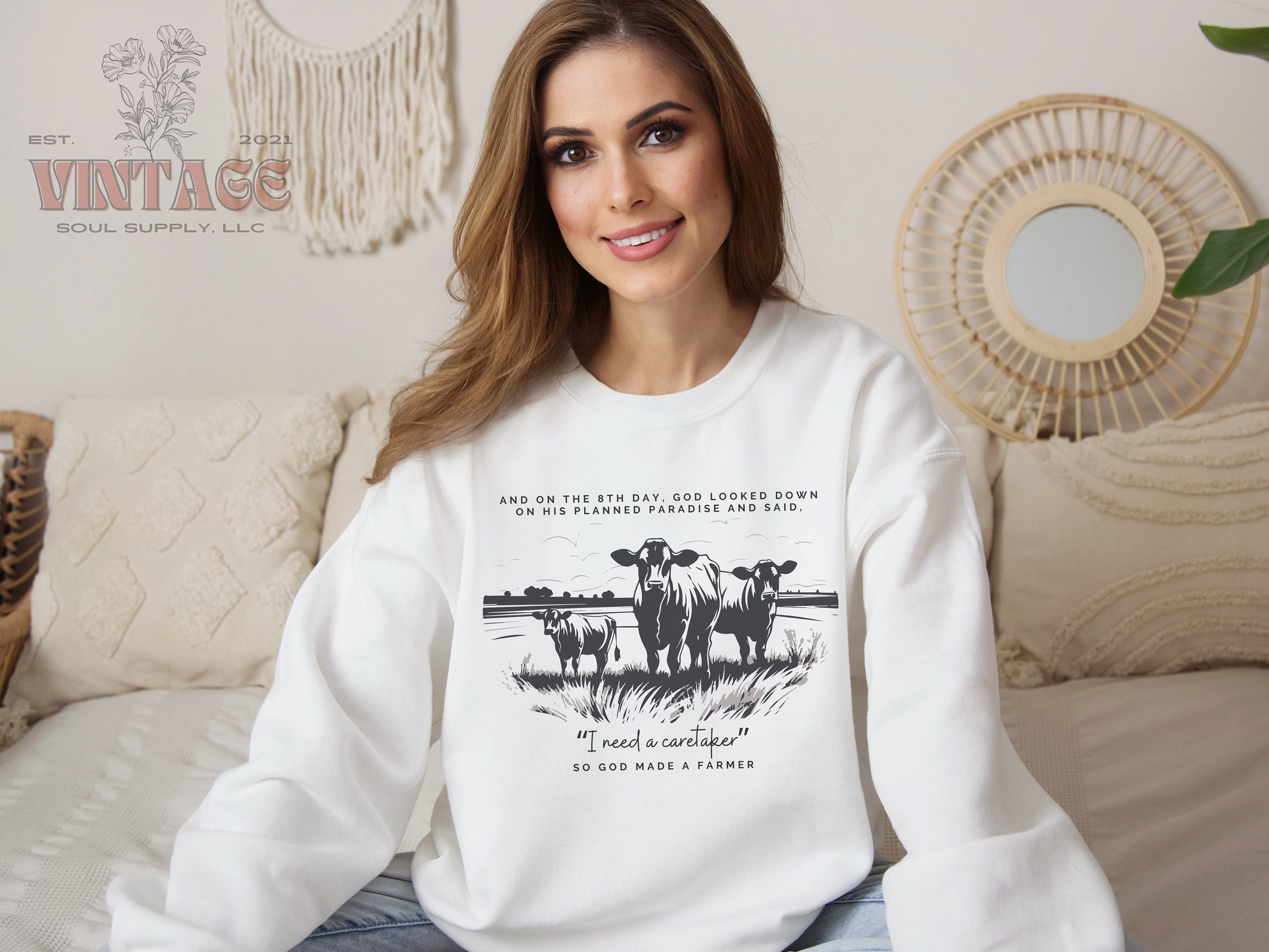 So God Made a Farmer Crewneck Sweatshirt, Western Minimalist Sweater ...