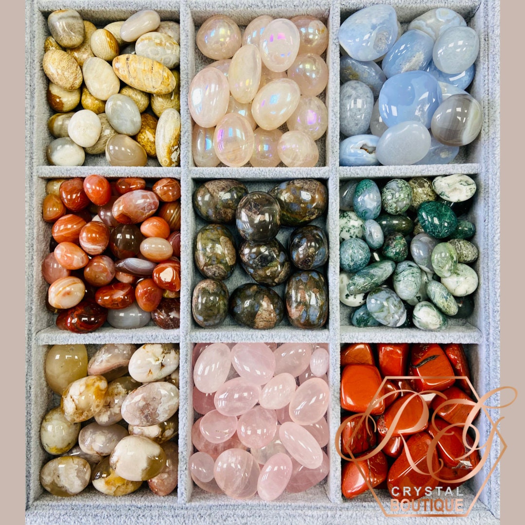 Tumble Stones: Aura rose Quartz, Blue Lace Agate, Carnelian, Firework ...