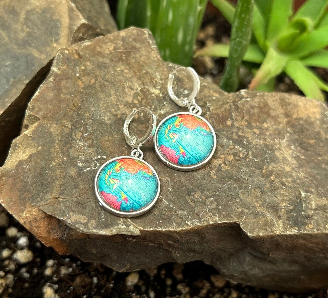 World Earrings, Map Earrings, Traveler Earrings, Traveler Gift, for ...