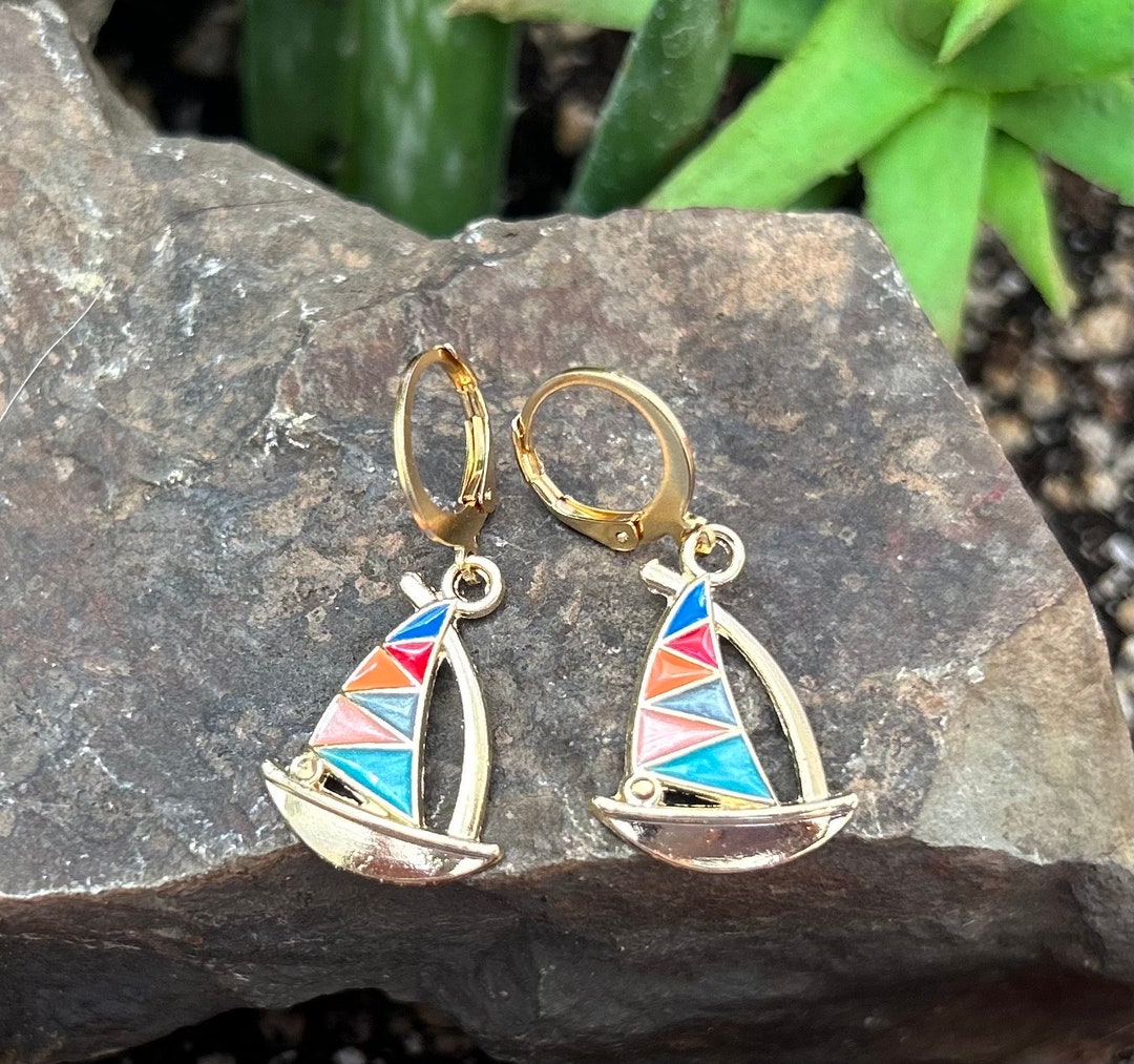 Earring SAILBOAT SUN Charming Hoop Earrings Boat Earrings, Sailboat ...