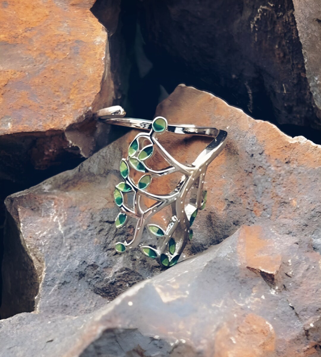 Anillo QAYWA, anillo hojas, anillo enredadera, anillo hojas ajustable, anillo de naturaleza ...