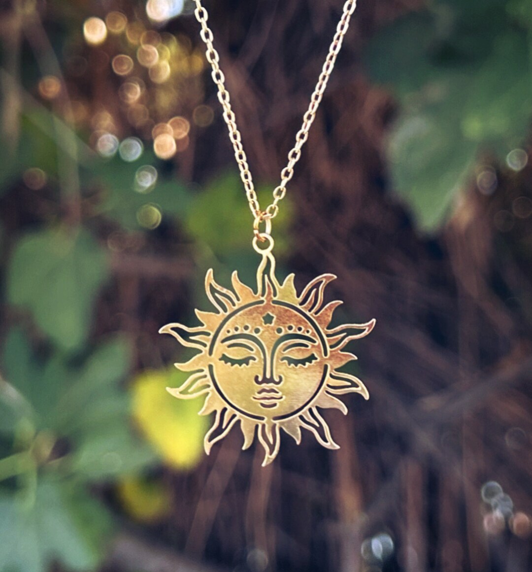 Sun Necklace, Big Sun Necklace, Smiling Sun Necklace, Sun Face Necklace ...