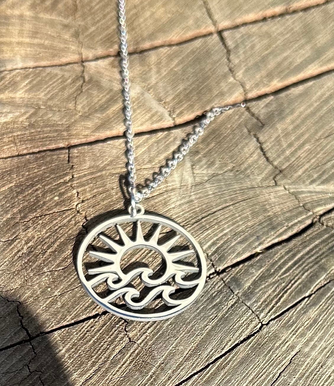 Necklace With Sun and Wave, Wave Necklace, Sun Necklace, Wave Pendant ...