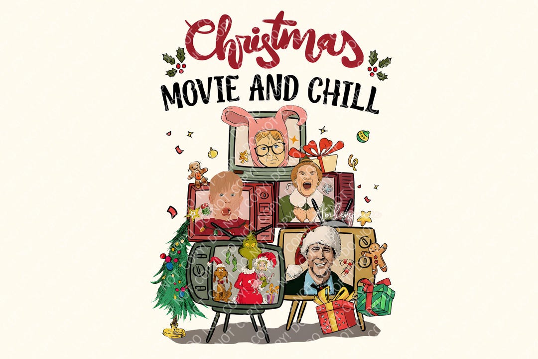 Retro 90s Christmas Movie and Chill Png, Christmas Characters Png ...