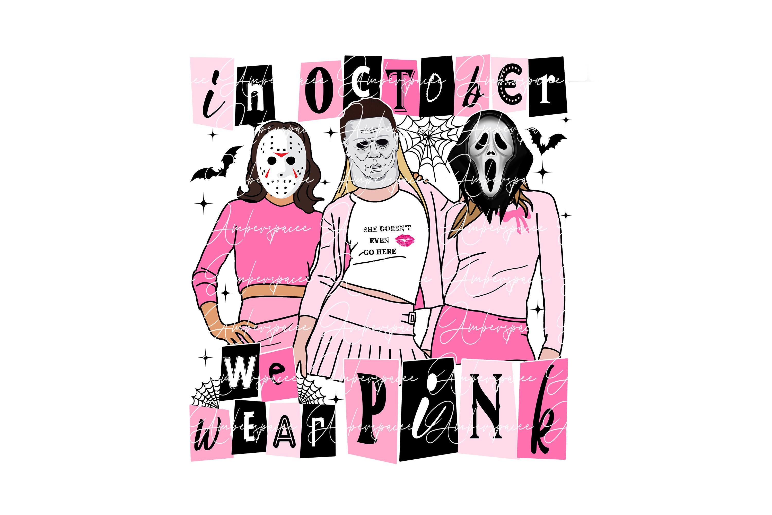 In October We Wear Pink PNG SVG, Horror Halloween Svg, Pink Halloween ...