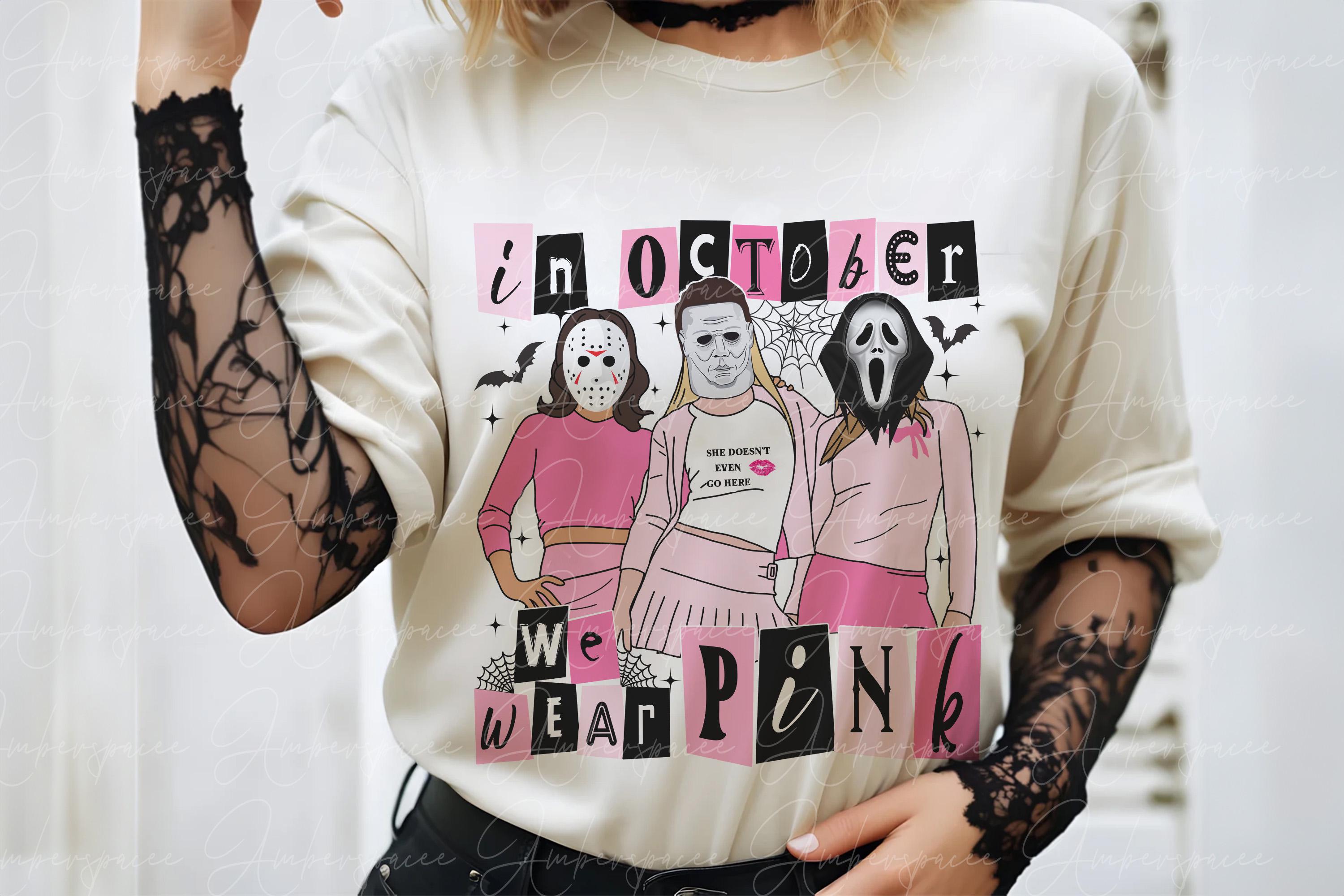 In October We Wear Pink PNG SVG, Horror Halloween Svg, Pink Halloween ...