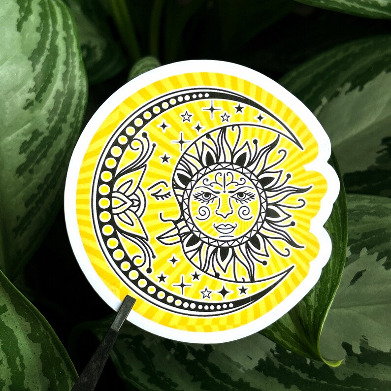 Celestial Sun and Moon Zentangle Sticker for Water Bottle - Etsy