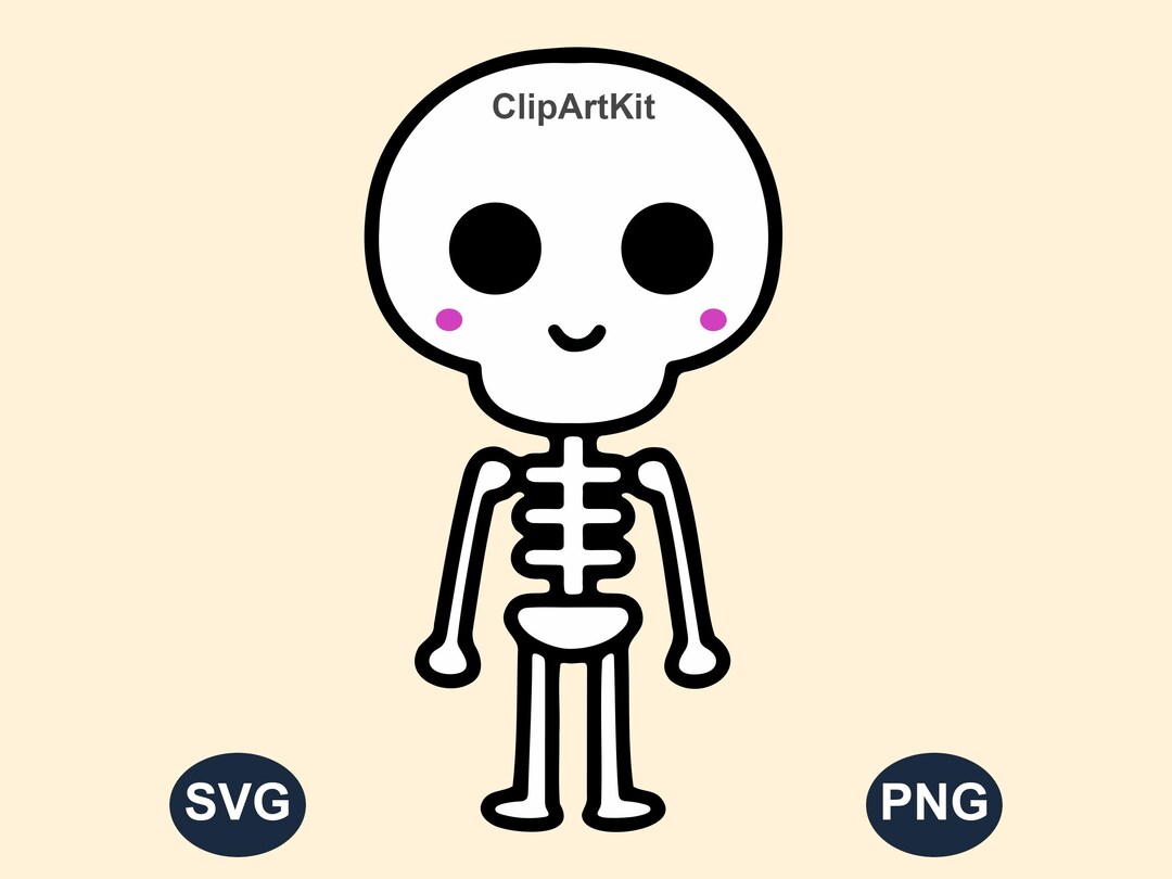 Kawaii Skeleton SVG PNG - Cute Doodle Skeleton Clipart for Crafts ...
